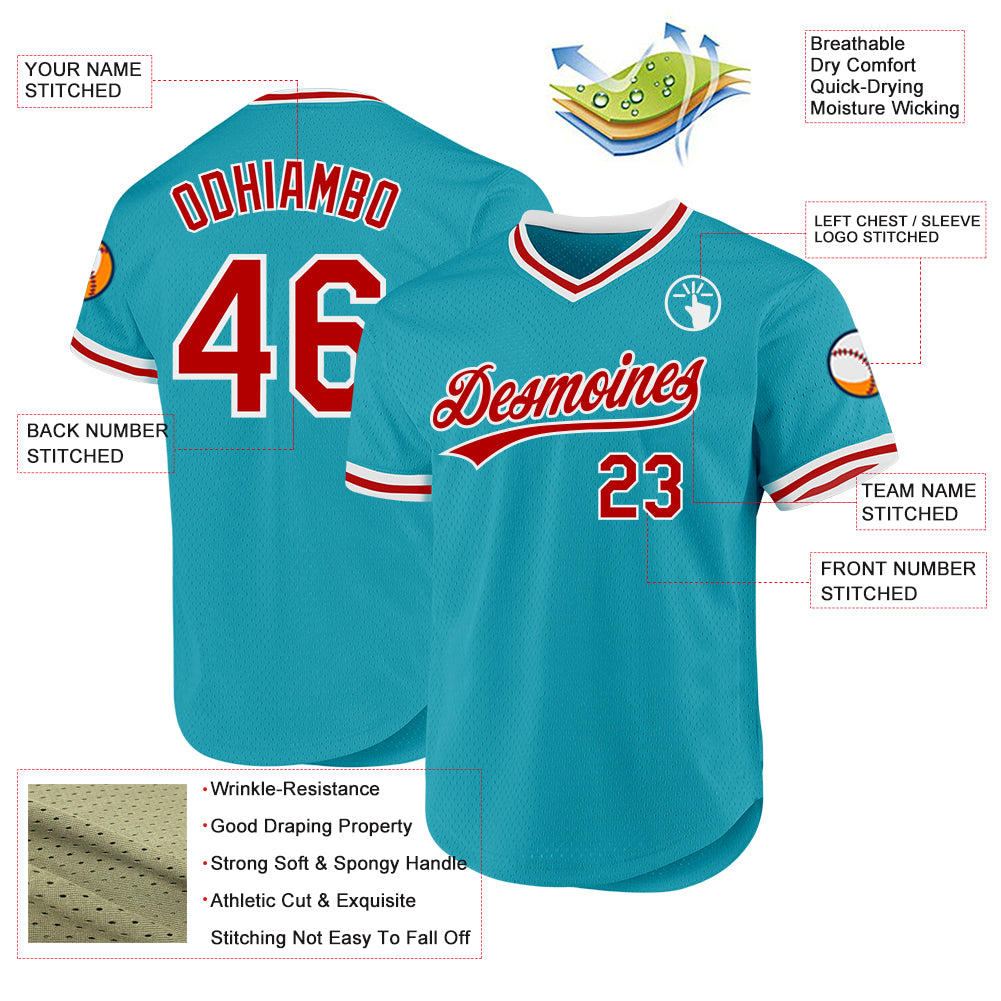 Custom Teal Red-White Authentic Throwback Baseball Jersey Discount