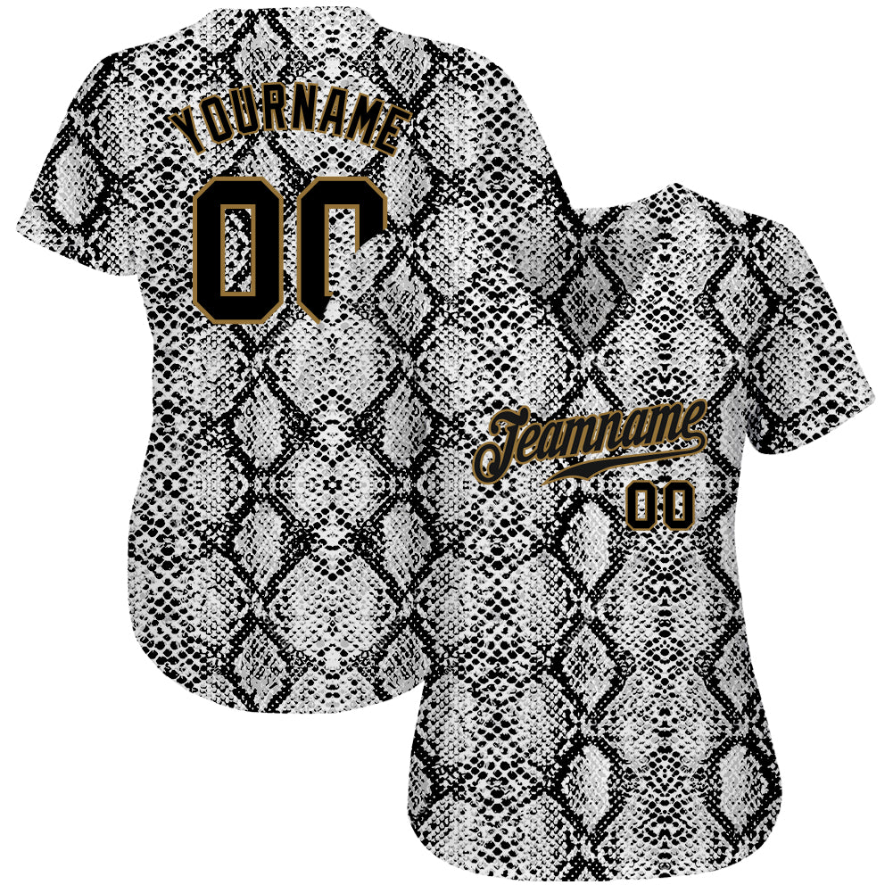 Custom Black Black-Old Gold 3D Pattern Design Snakeskin Authentic ...