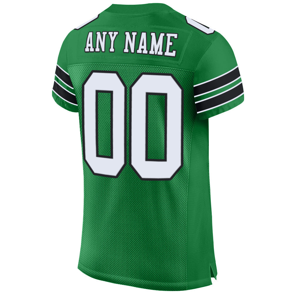Custom Team Black Football Authentic Grass Green Mesh Jersey White
