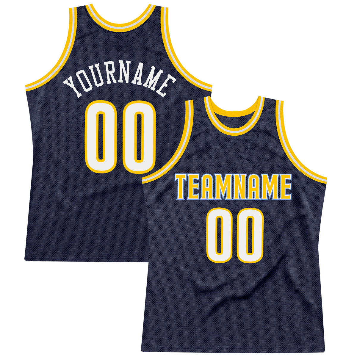 Custom Team Gold Basketball Navy Rib-Knit Jersey White